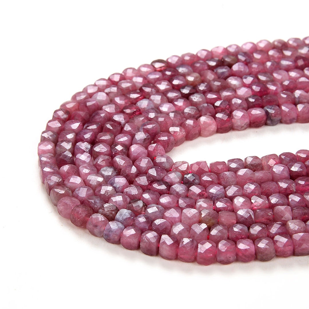 4MM Rubylite Gemstone Grade A Micro Faceted Square Cube Loose Beads ...