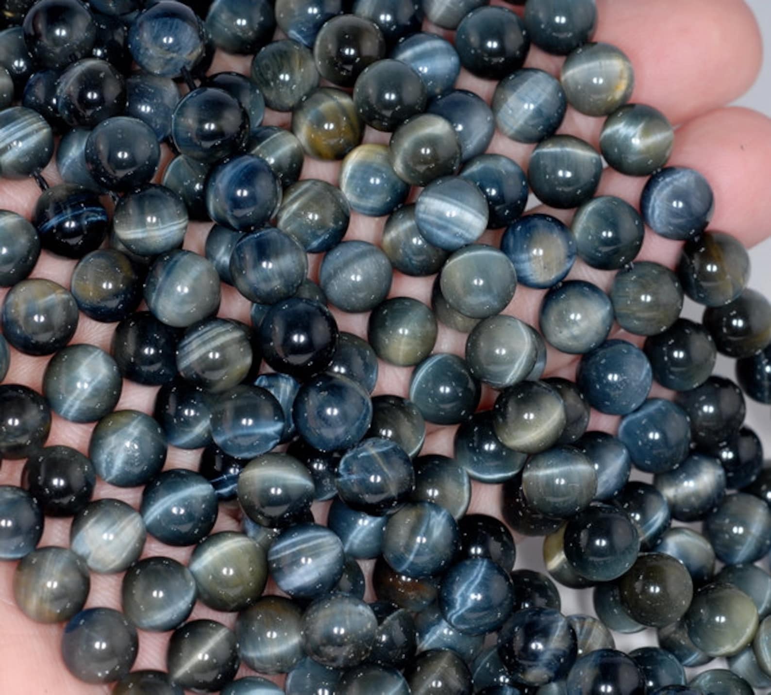 8mm Natural Blue Tiger Eye Gemstone Grade AA Hawk Eye Round Loose Beads ...