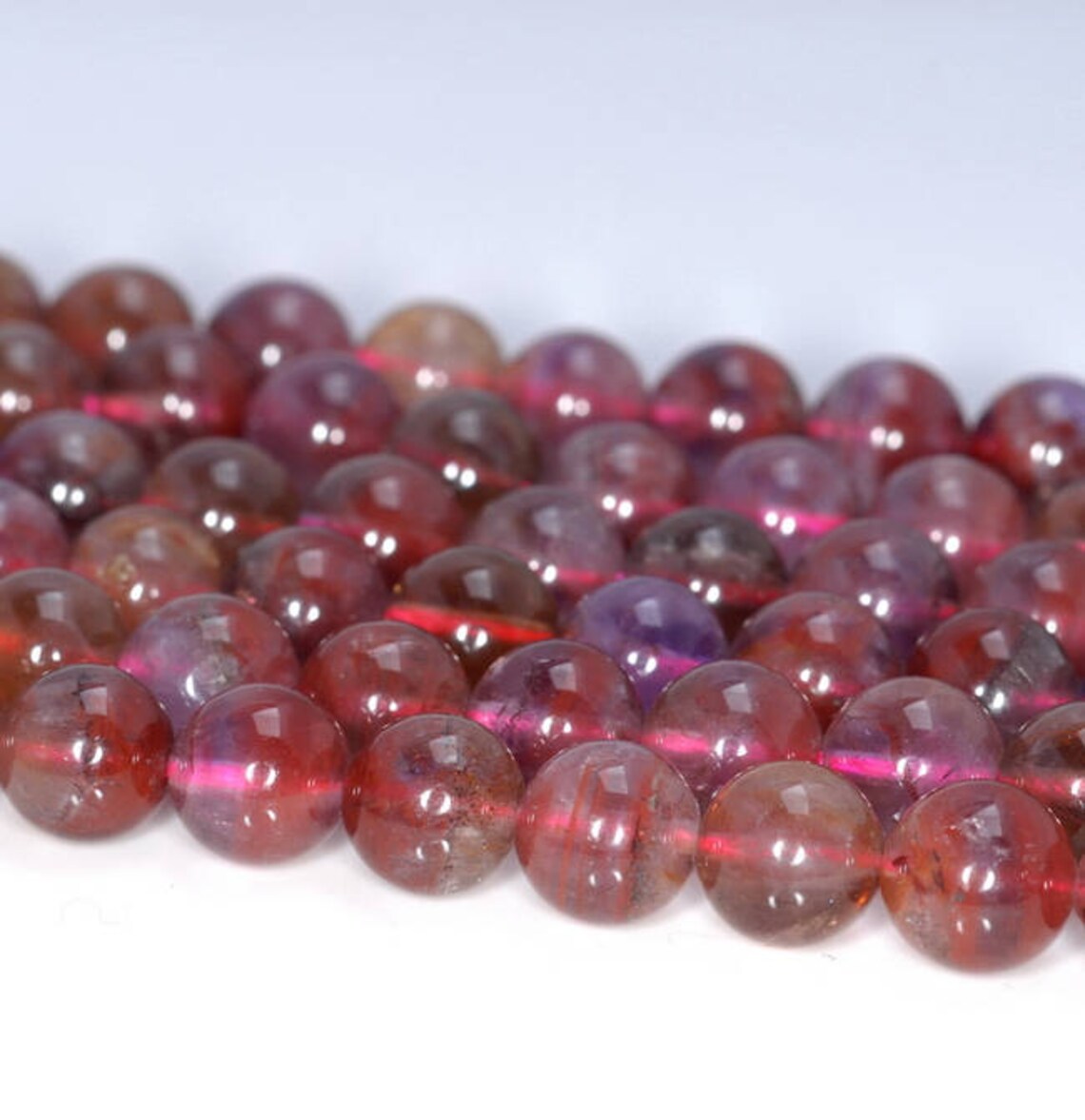 7mm Rare Auralite 23 Cacoxenite Grade AA Red Purple Pink Quartz Round ...
