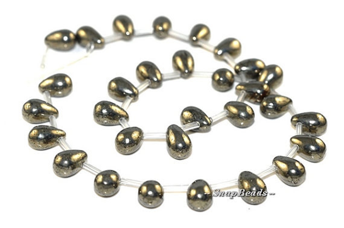 12X8MM Iron Pyrite Gemstones Top Drilled Smooth Teardrop - Etsy