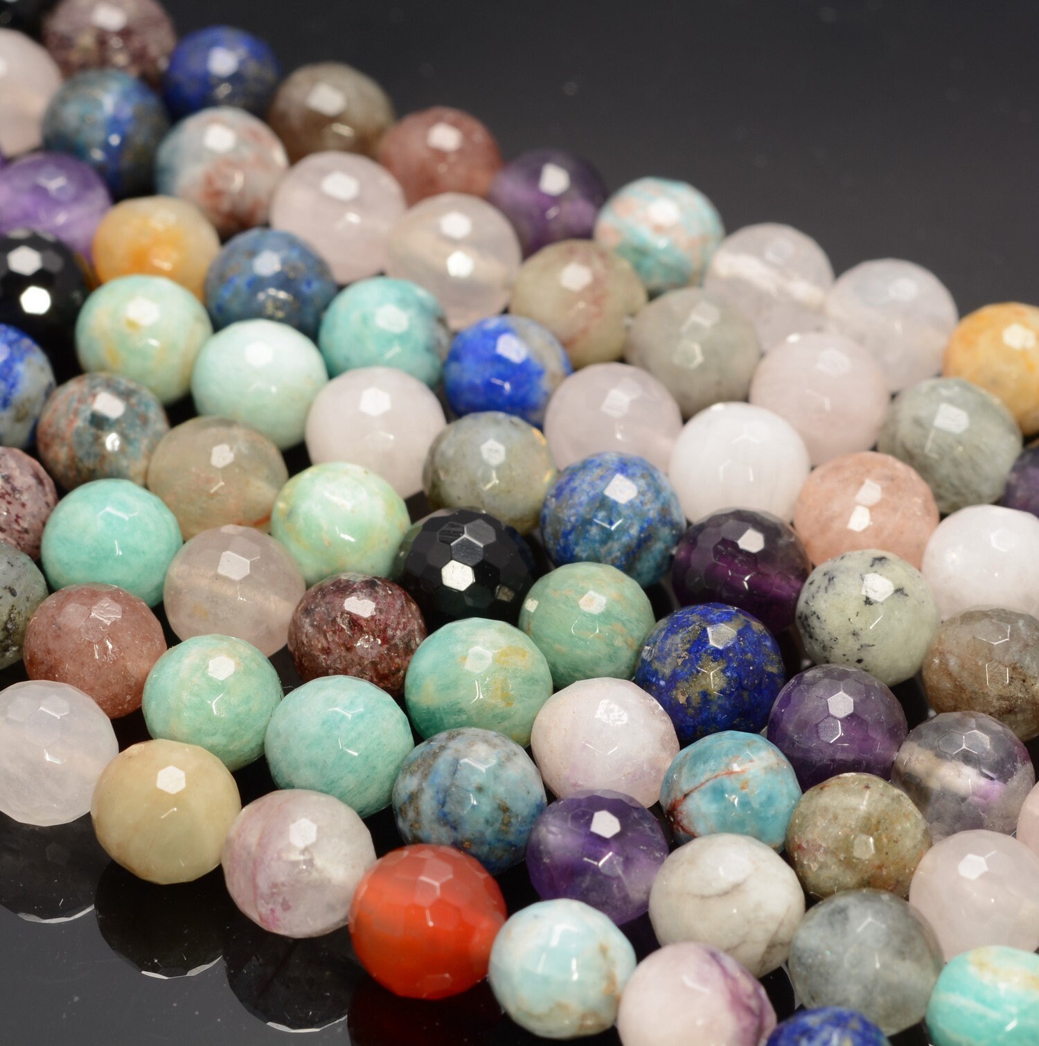 6MM Genuine Multi Stone Gemstone Micro Faceted Round Beads 15 Inch Full ...