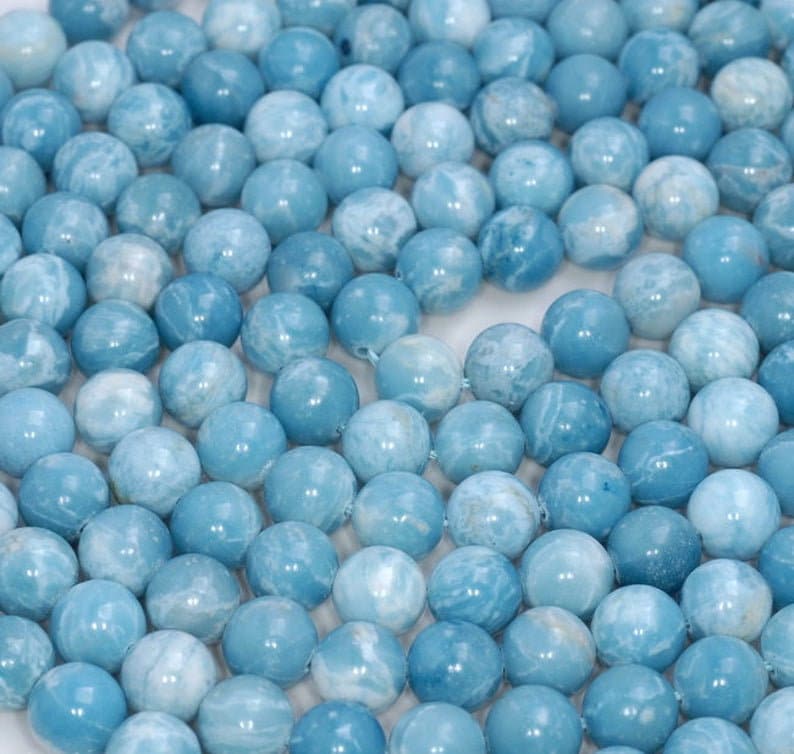 8mm Larimar Quartz Gemstone Grade AAA Sky Blue Milky Gray Round Loose ...