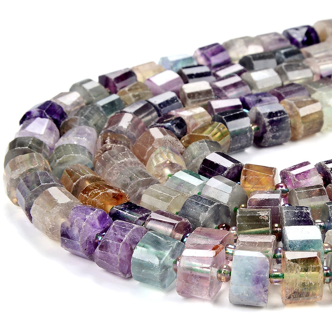 Natural Rainbow Fluorite Gemstone 10X6MM Faceted Cylinder Wheel Tube ...