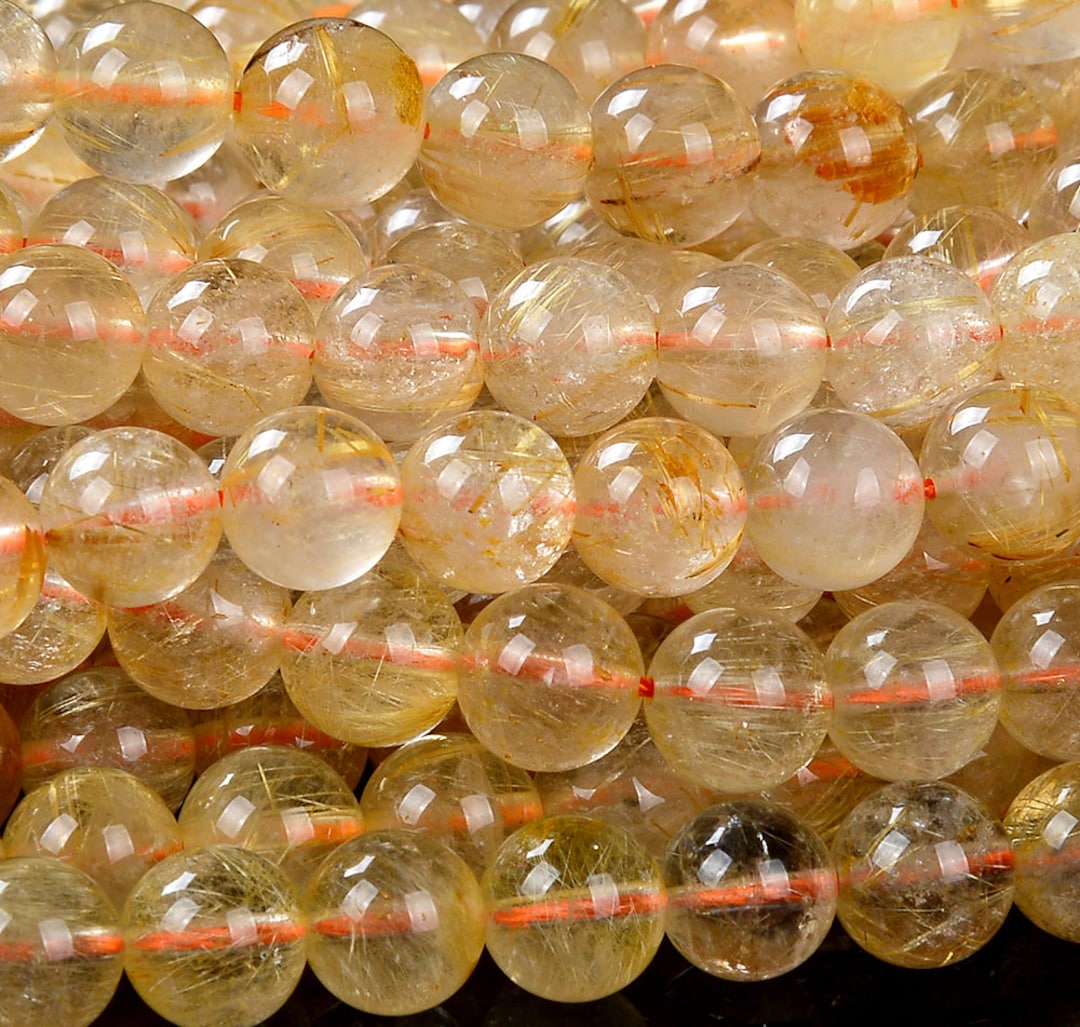 Natural Golden Rutilated Quartz Gemstone Grade AA Round 4MM 5MM 6MM 7MM ...