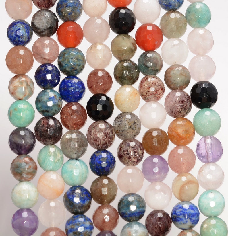 6MM Genuine Multi Stone Gemstone Micro Faceted Round Beads 15 Inch Full ...