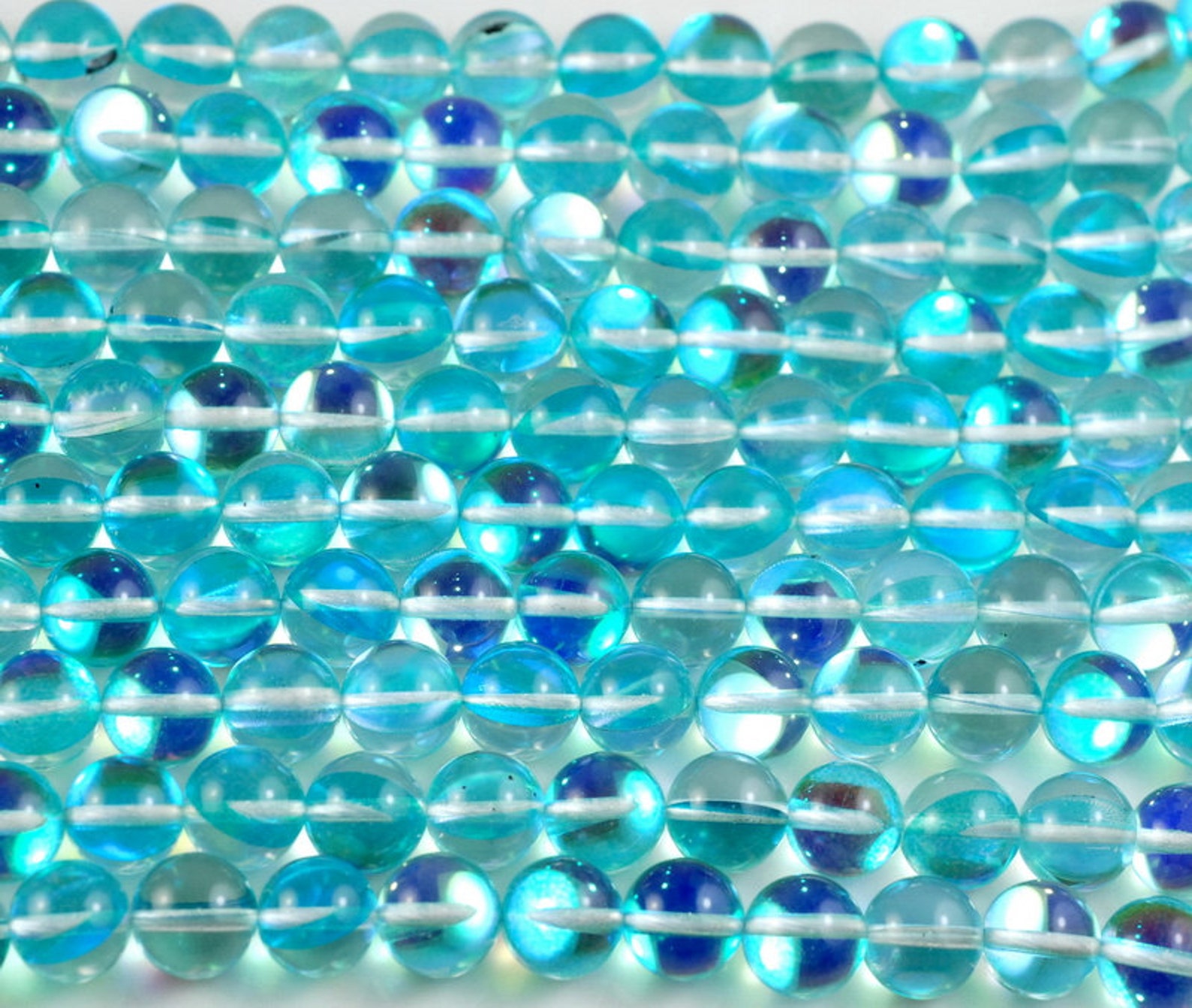 6mm Mystic Aura Quartz Titanium BI Aqua Blue Round Loose Beads 15.5 ...