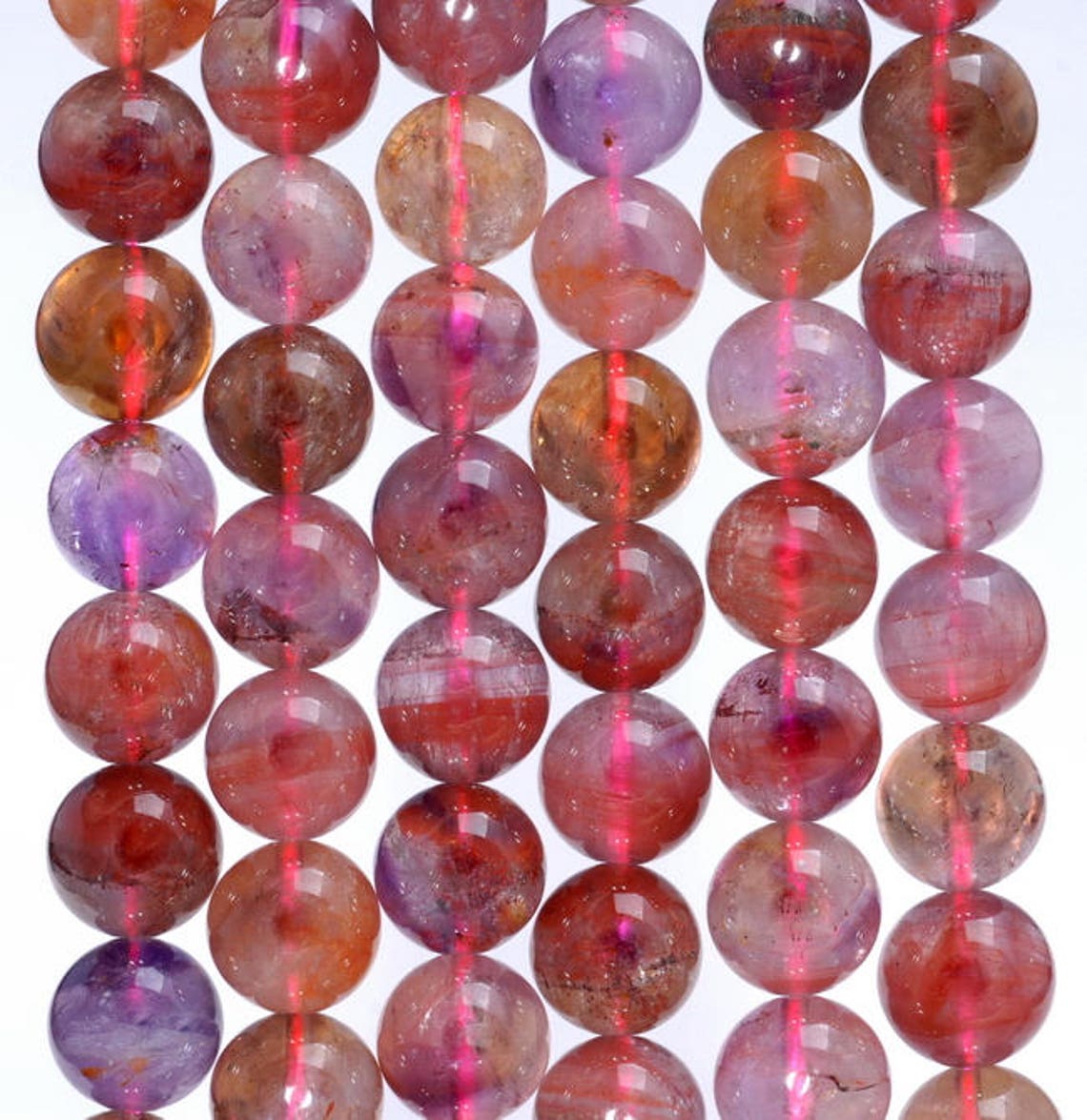 7mm Rare Auralite 23 Cacoxenite Grade AA Red Purple Pink Quartz Round ...