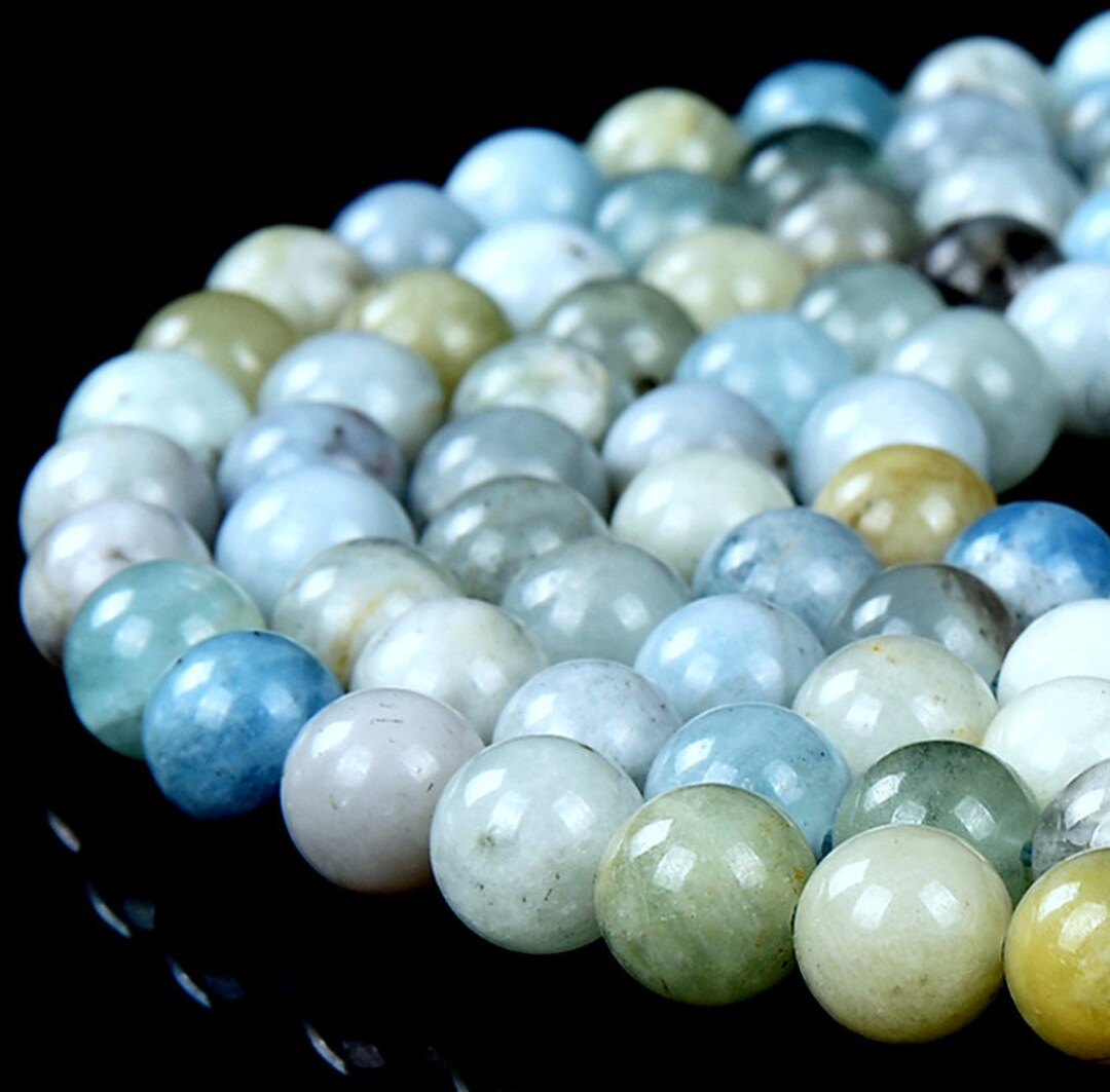 Natural Aquamarine Gemstone Grade A Round 7-8MM Loose Beads BULK LOT 1 ...