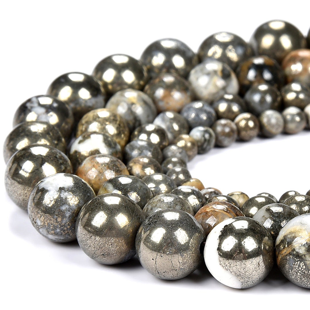 Natural Iron White Copper Pyrite Intrusion Gemstone Round 4MM 6MM 8MM ...