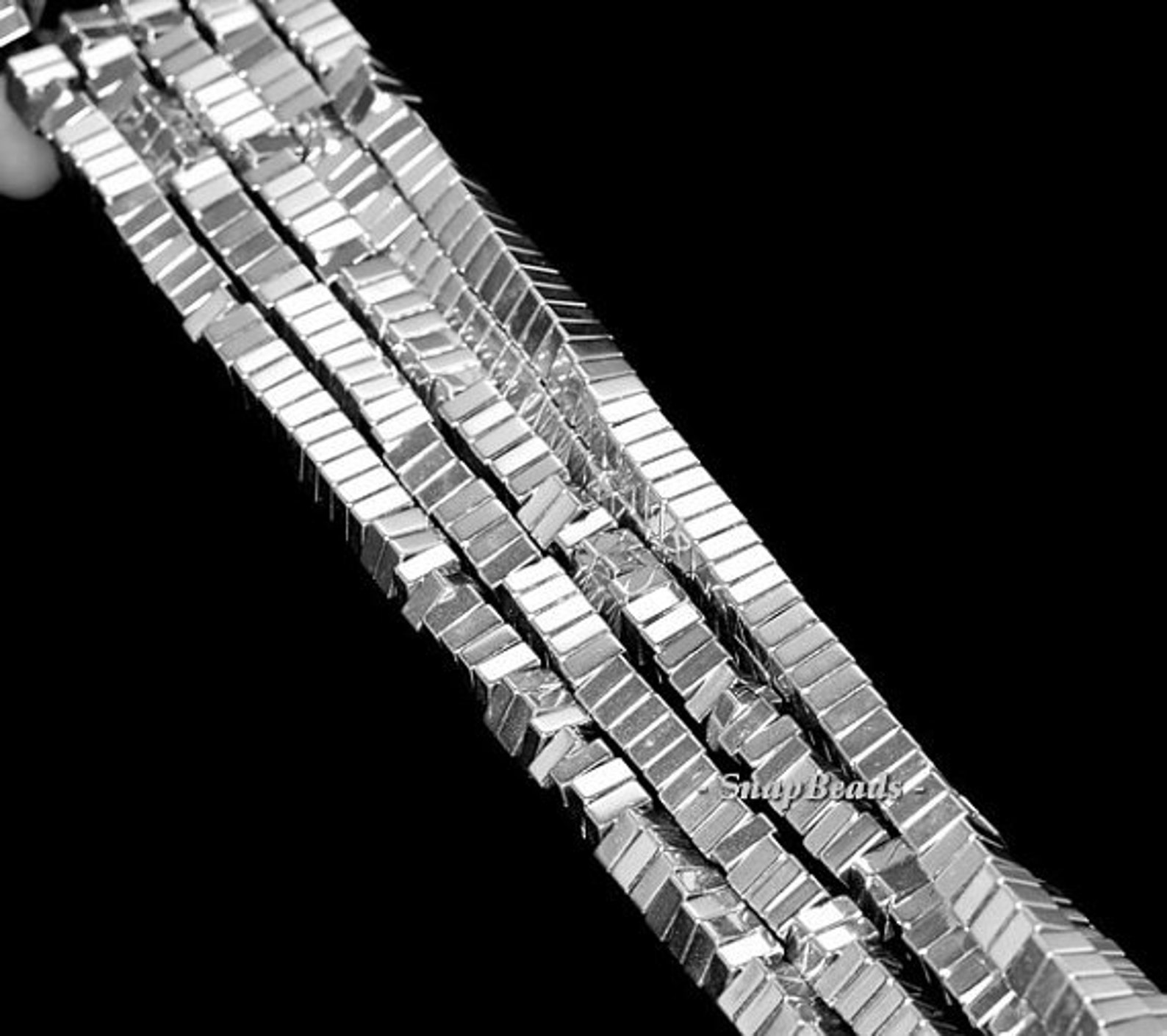 Silver Hematite Gemstone Silver Square Heishi Slice 4x2mm Loose Beads ...