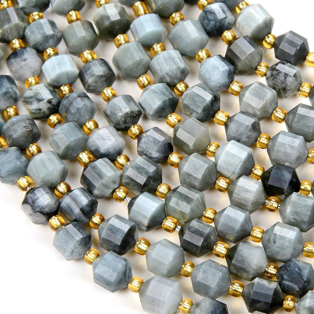 8MM Natural Hawk Eye Gemstone Grade AA Faceted Prism Double Point Cut ...