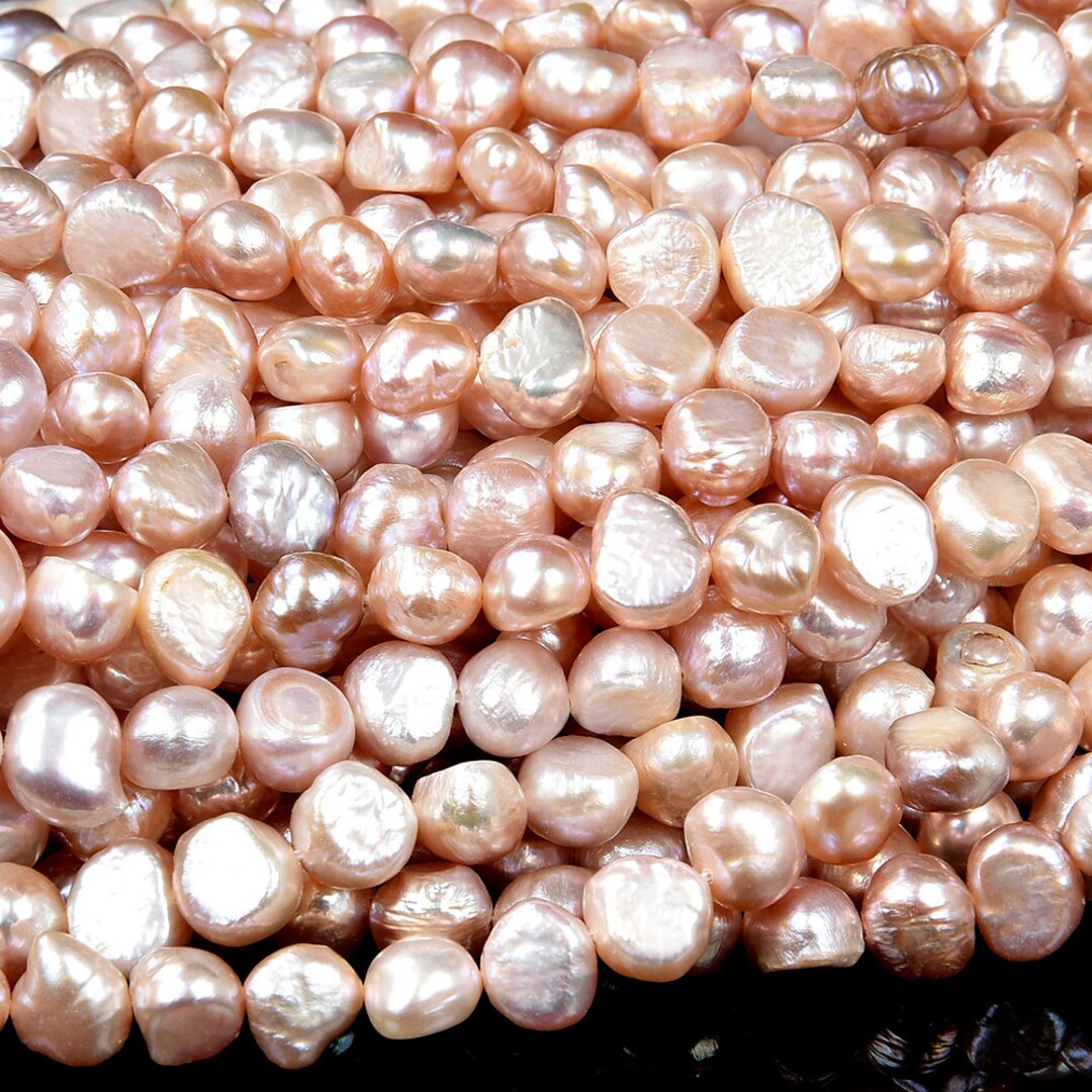 Natural Baroque Freshwater Peach Pearl Gemstone Pebble Nugget 8-9MM ...