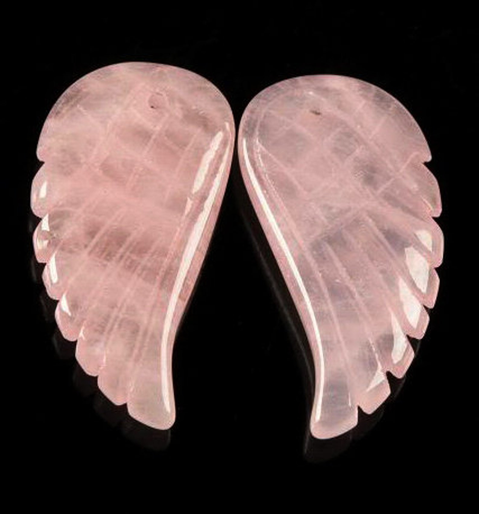 25X13MM Rose Quartz Gemstone Grade A Carved Angel Wing Beads BULK LOT 2 ...