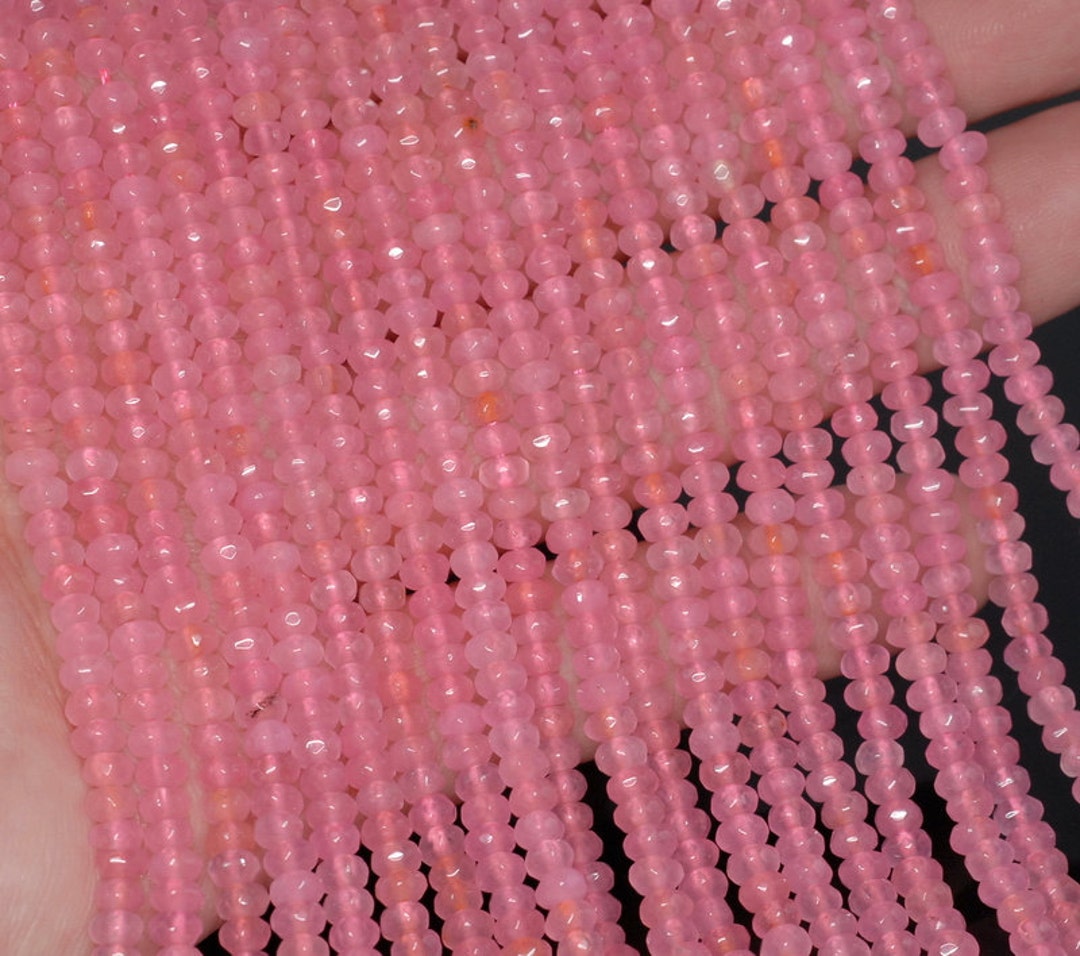 4x3mm Rose Pink Jade Gemstone Faceted Rondelle Loose Beads 15 Inch Full ...