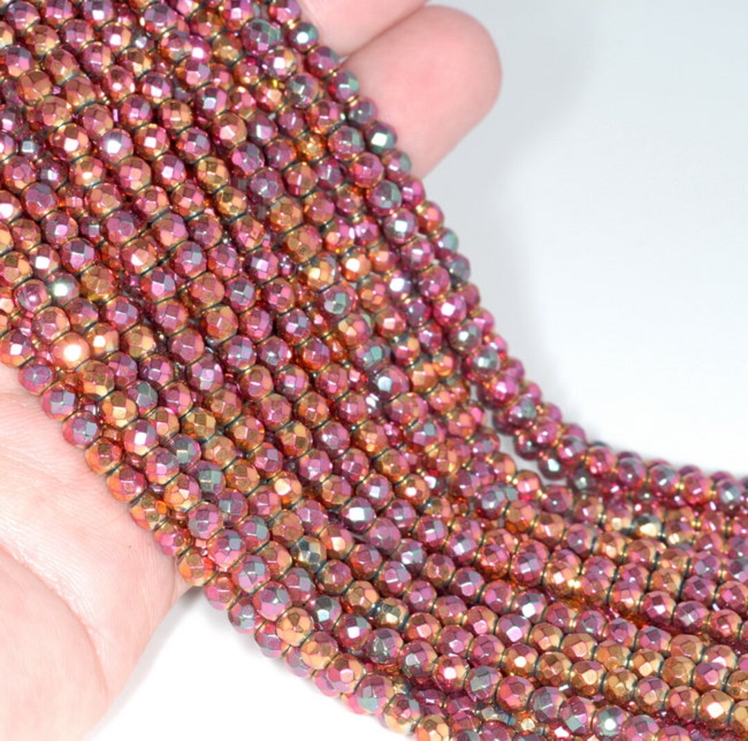 2mm Titanium Hematite Gemstone Red Grade AAA Rose Pink Faceted Round ...