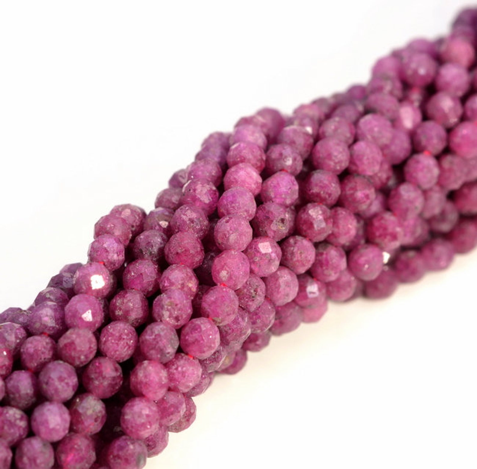 3mm Genuine Ruby Gemstone Red Micro Faceted Round Loose Beads 15.5 Inch ...