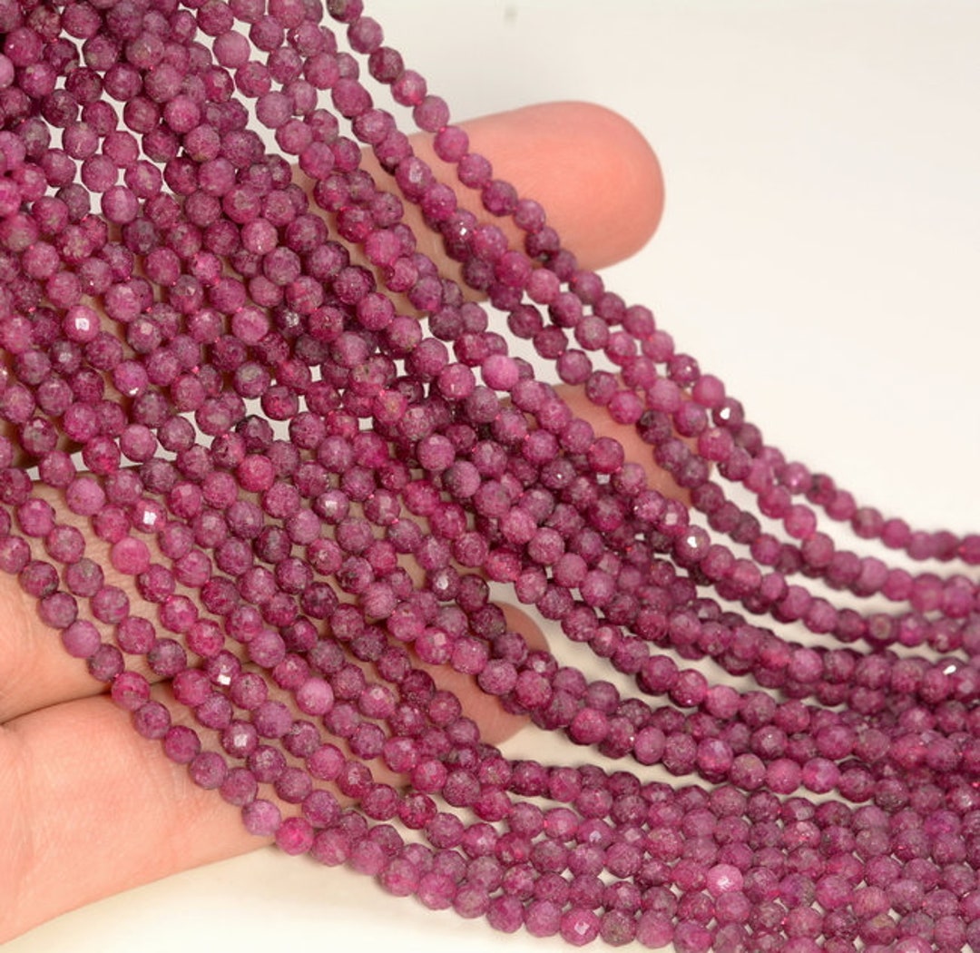 3mm Genuine Ruby Gemstone Red Micro Faceted Round Loose Beads 15.5 Inch ...