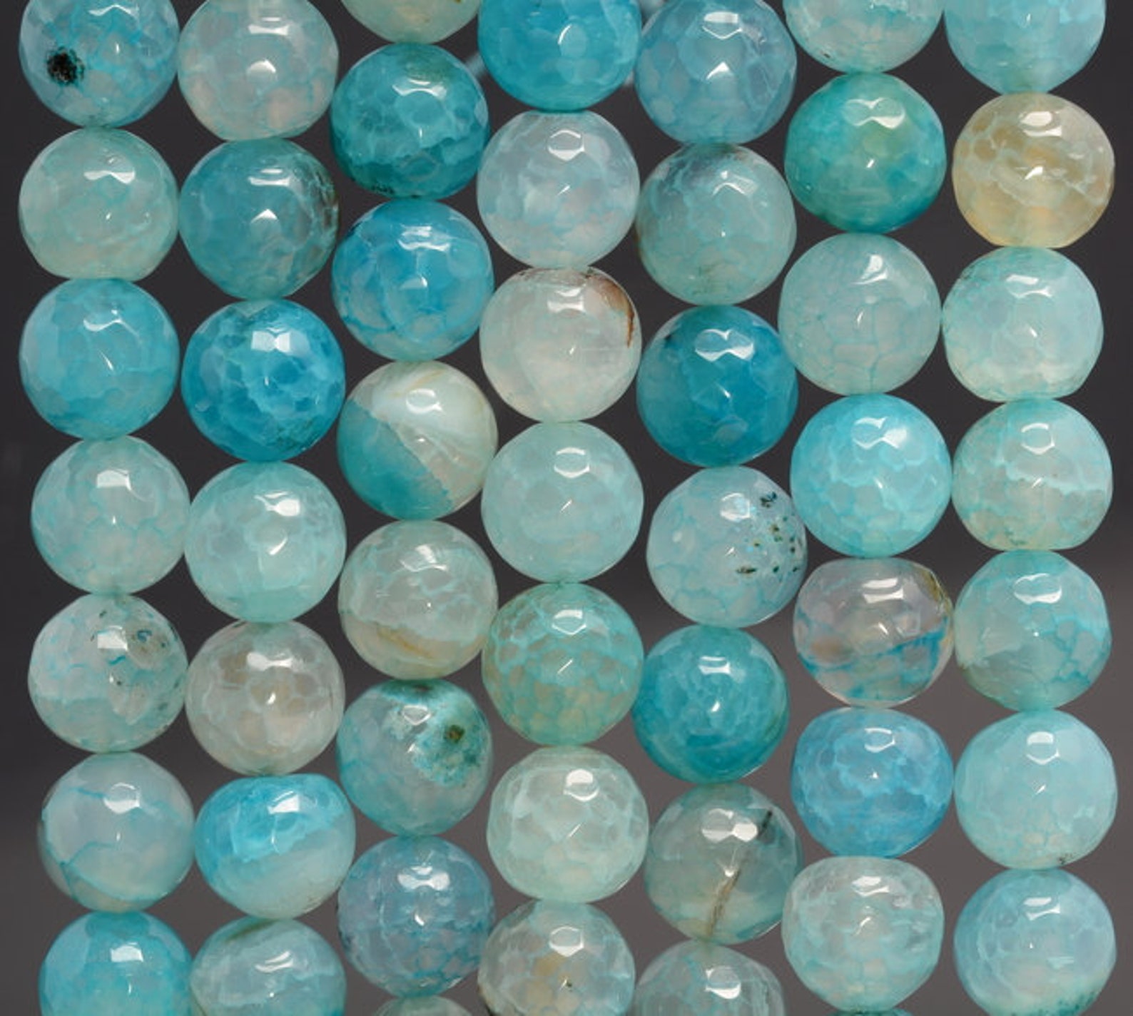 10MM Light Blue Dragon Vein Agate Gemstone Faceted Round Loose Beads 14 ...