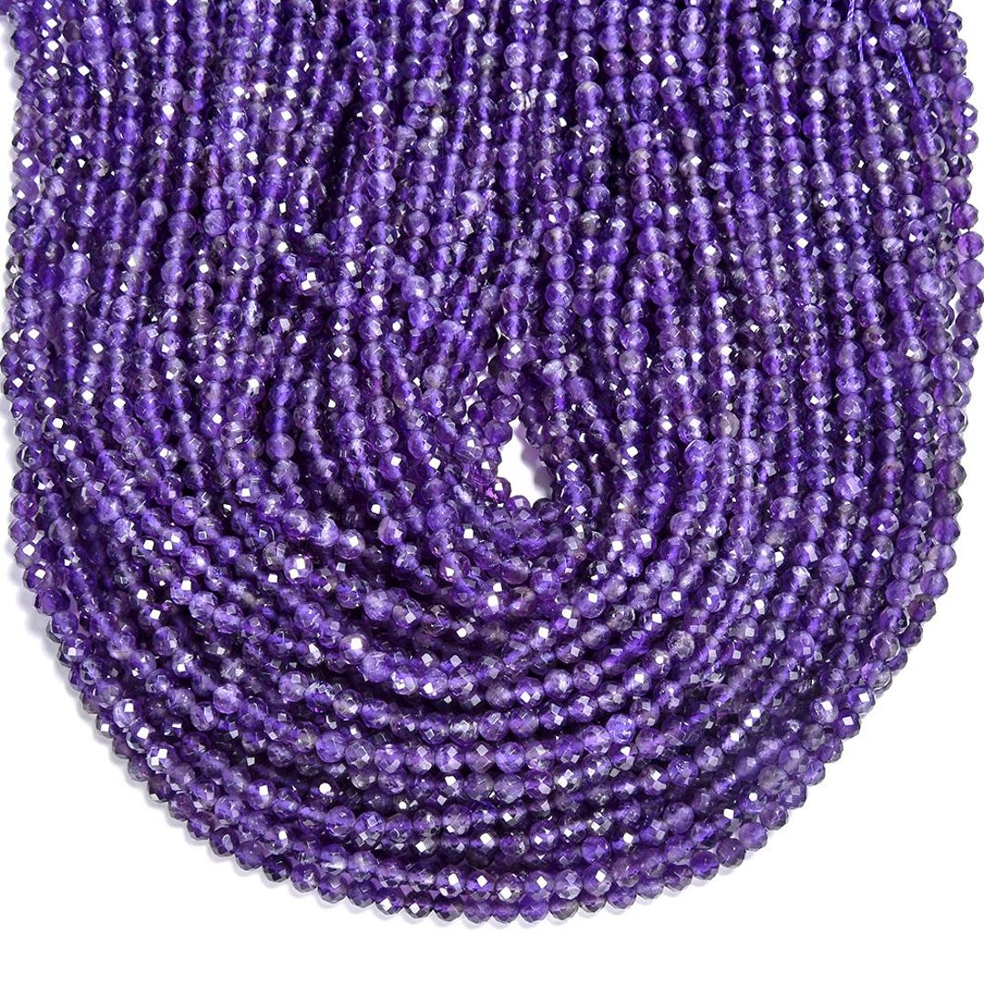 Natural Amethyst Gemstone Grade AAA 4MM Micro Faceted Round Beads 15 ...
