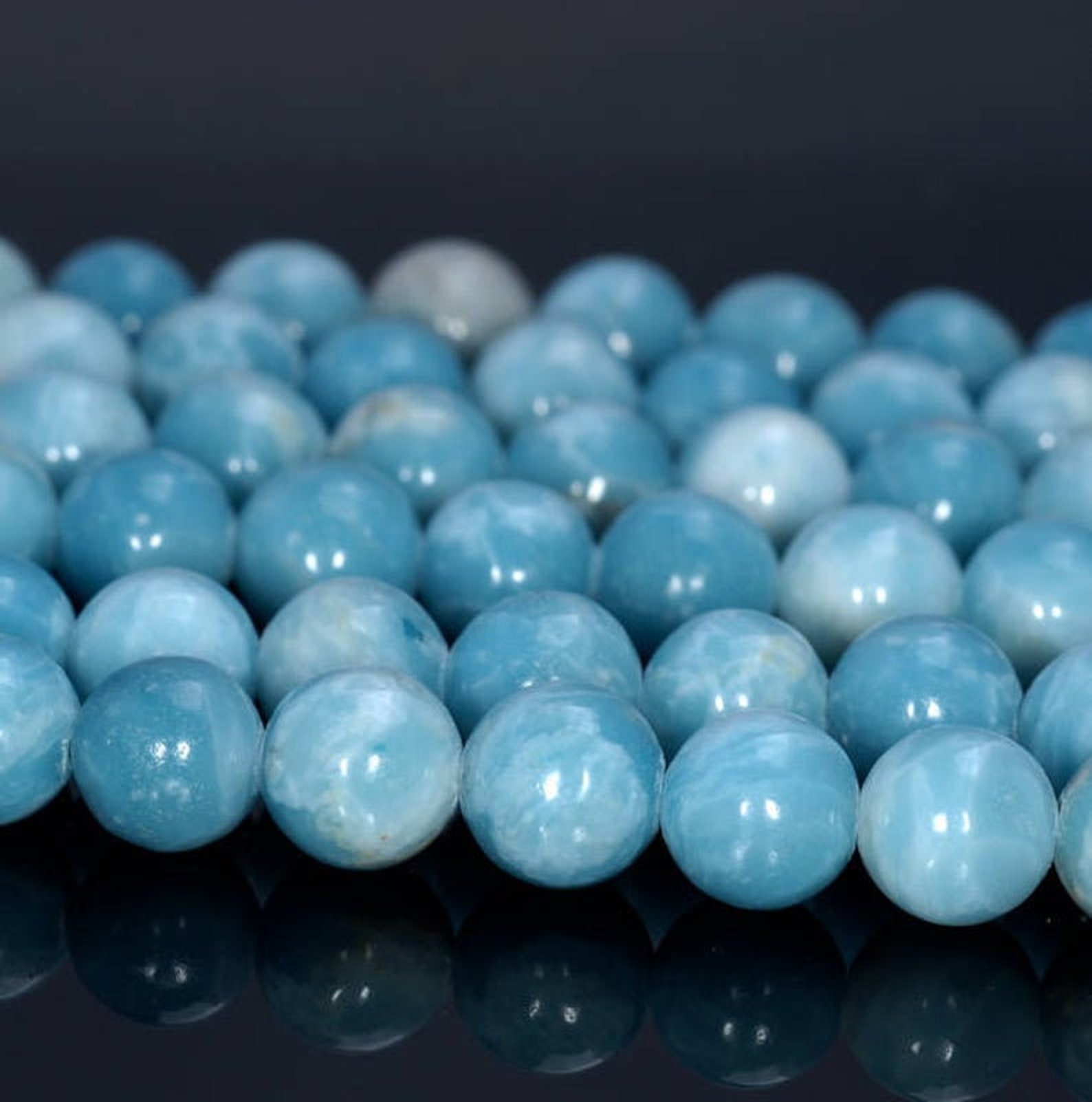 8mm Larimar Quartz Gemstone Grade AAA Sky Blue Milky Gray Round Loose ...