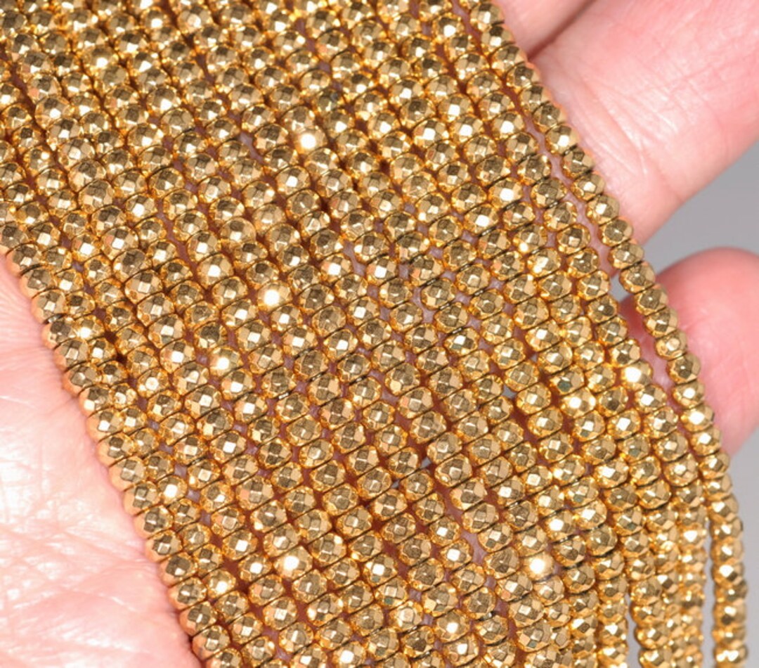 3x2mm 24k Gold Hematite Gemstone Grade AAA Faceted Rondelle 3x2mm Loose ...