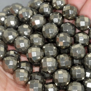 12mm Palazzo Iron Pyrite Gemstone Wide Faceted Round 12mm Loose Beads ...