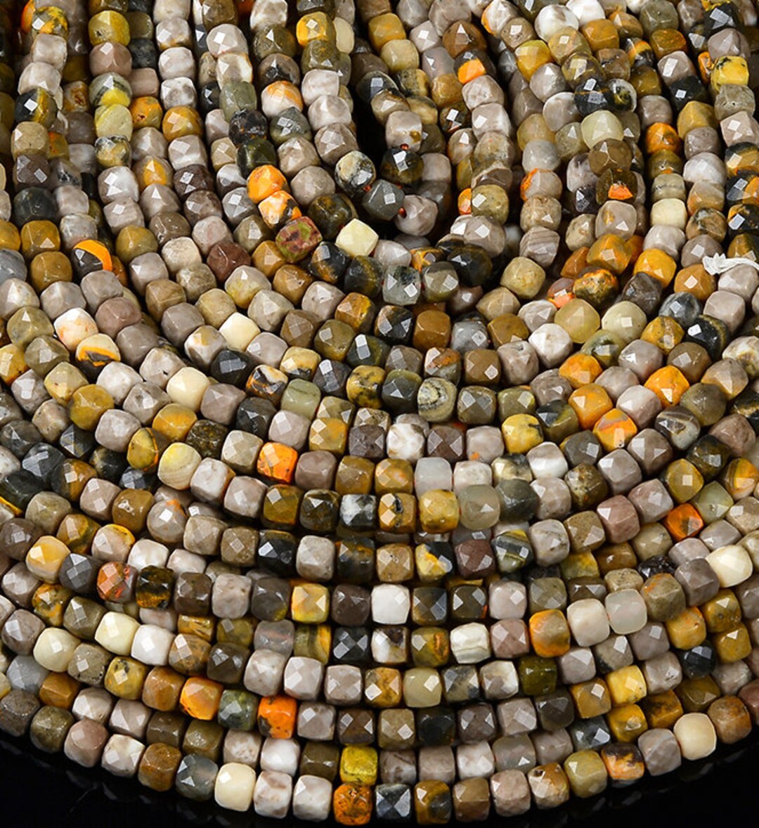 4MM Natural Bumblebee Jasper Gemstone Micro Faceted Square Cube Loose ...
