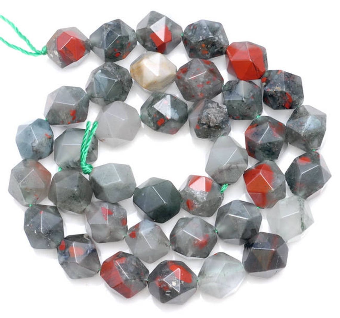 10MM African Blood Stone Beads Star Cut Faceted Grade AAA Genuine ...
