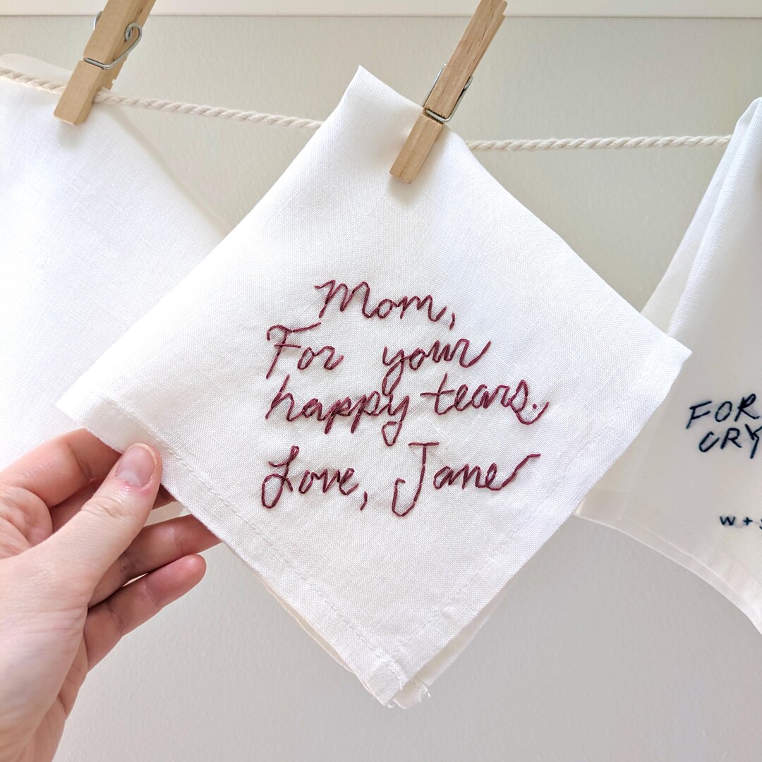 Hand Embroidered Handwritten Linen Handkerchief, Wedding Day ...