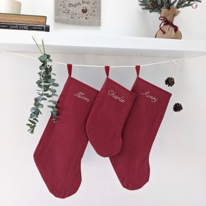 Hand Embroidered Linen Personalized Holiday Stocking in Basil Green - Etsy