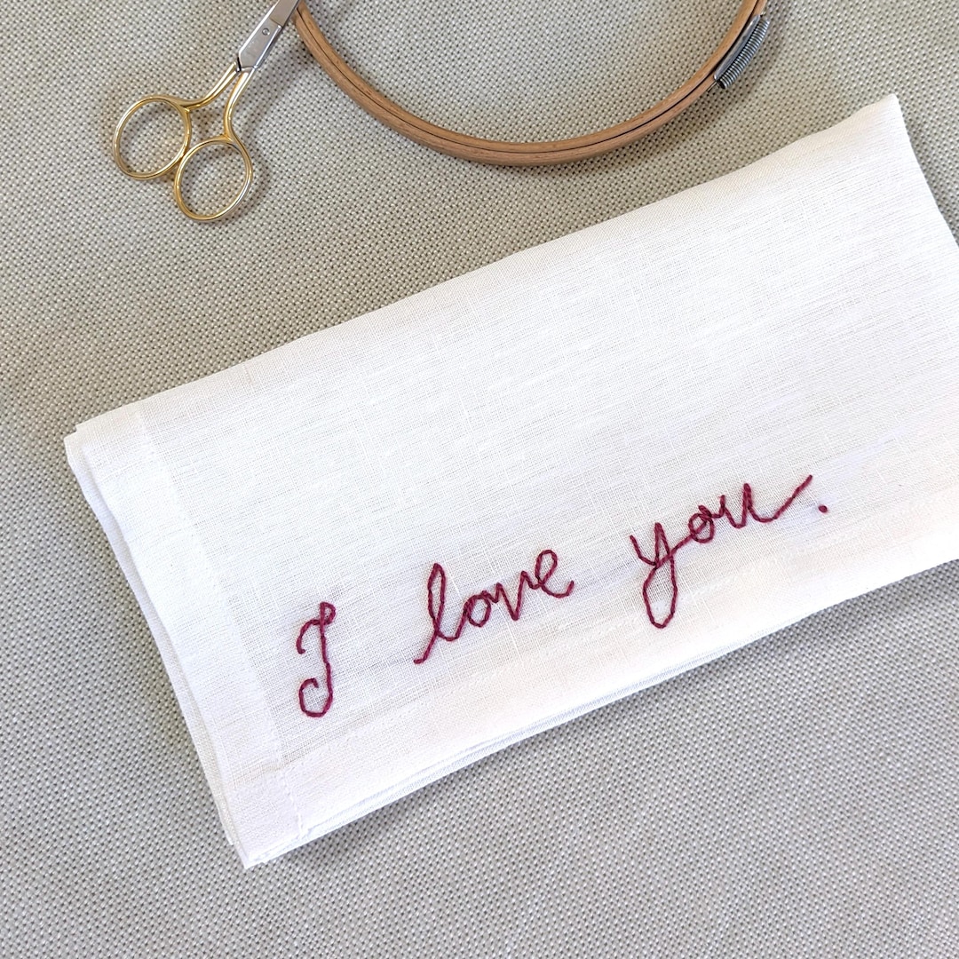 Your Loved One's Handwriting, Hand Embroidered Linen Napkin, Custom ...