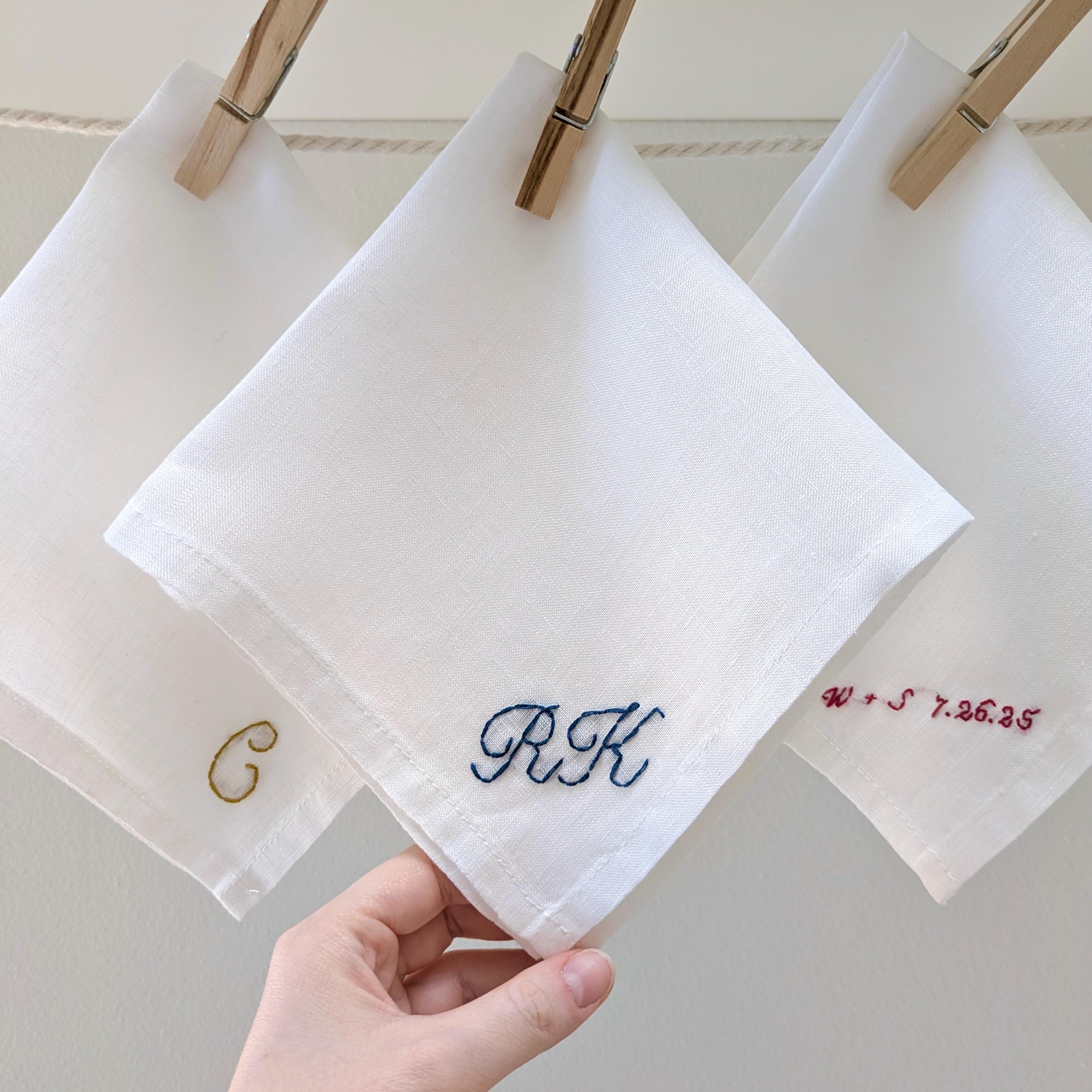 Personalized Hand Embroidered Linen Handkerchief | Monogram ...