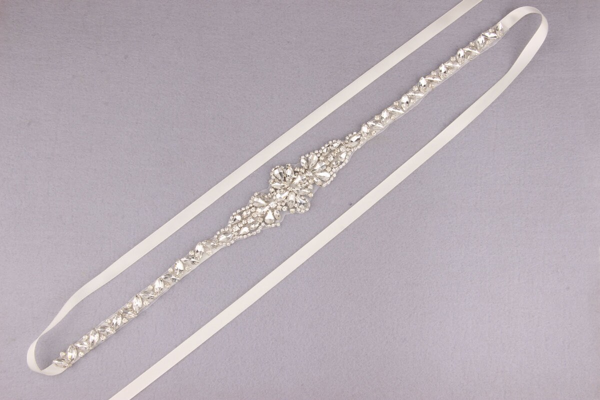 Simple Bridal Belt Silver Wedding Dress Belt Skinny Bridal | Etsy