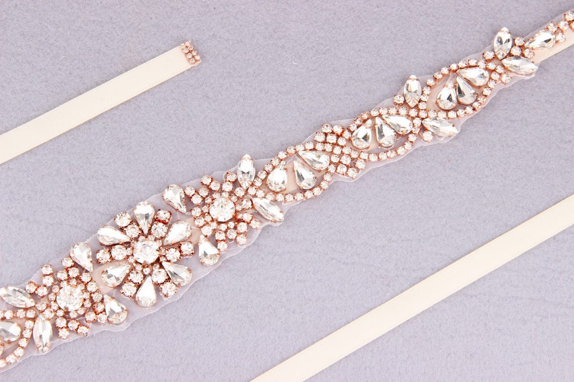 Rose Gold Bridal Dress Belt Rhinestone Wedding Belt Sash Rose - Etsy