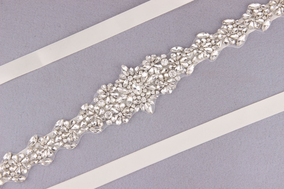 Rhinestone Bridal Belt Silver Wedding Belt Crystal Beaded - Etsy