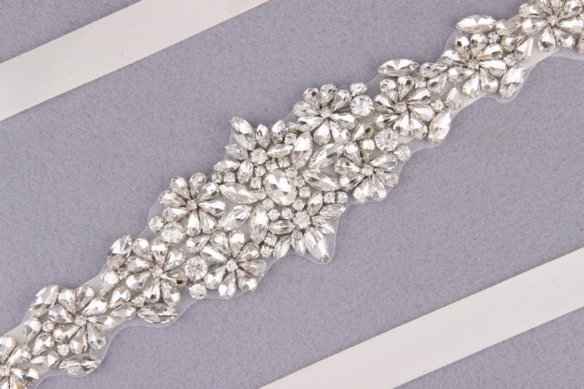 Rhinestone Bridal Belt Silver Wedding Belt Crystal Beaded - Etsy