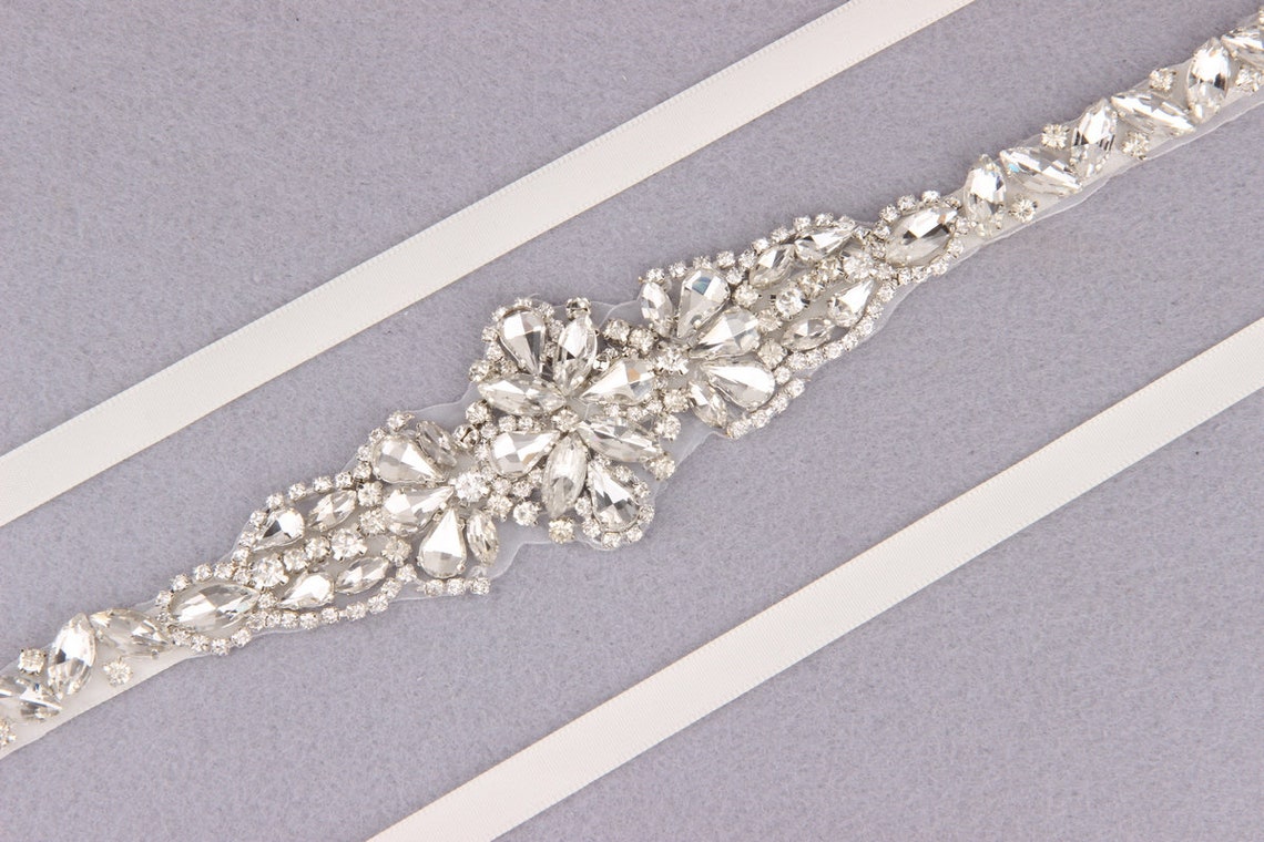 Simple Bridal Belt Silver Wedding Dress Belt Skinny Bridal | Etsy