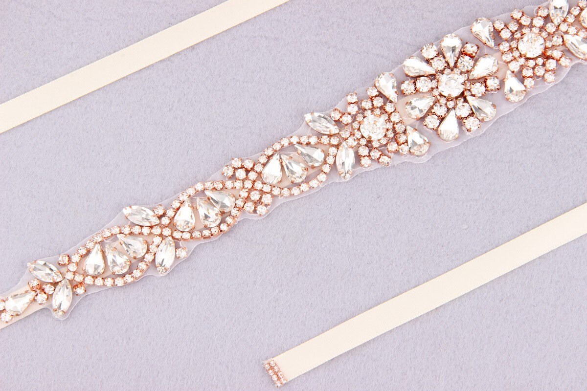 Rose Gold Bridal Dress Belt Rhinestone Wedding Belt Sash Rose - Etsy