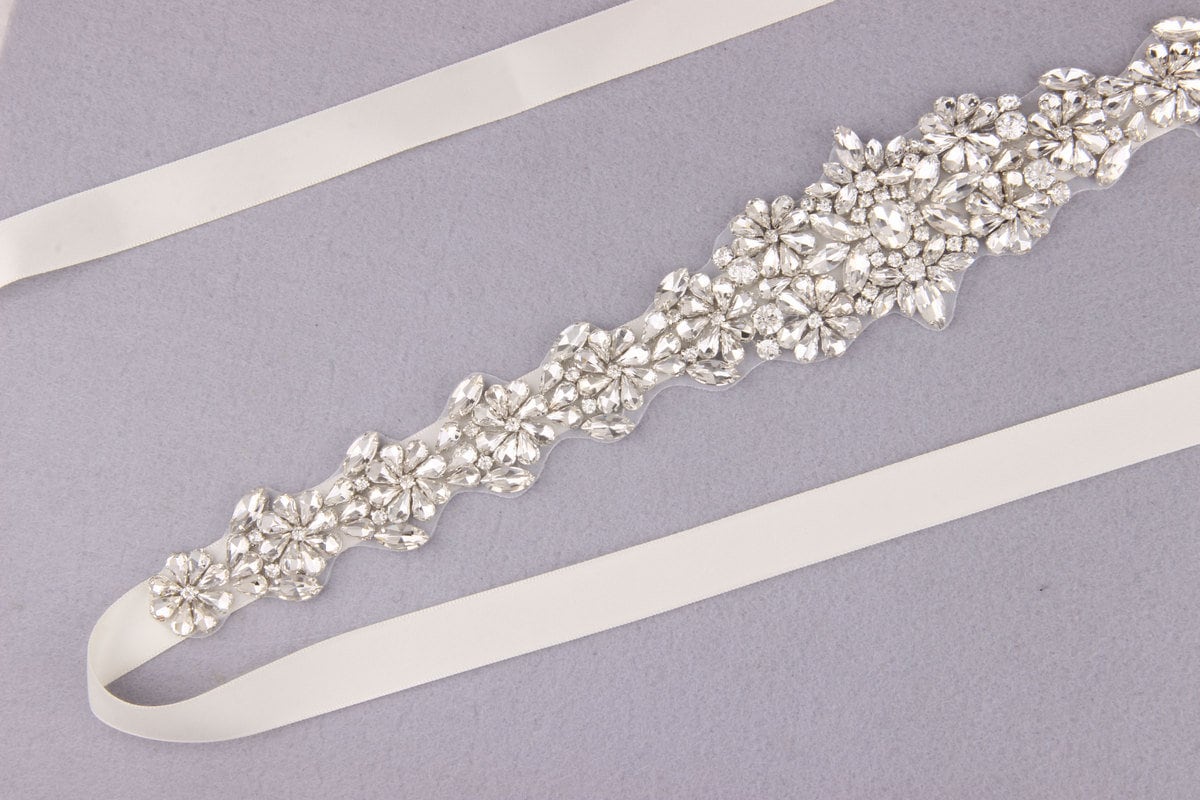 Rhinestone Bridal Belt Silver Wedding Belt Crystal Beaded - Etsy