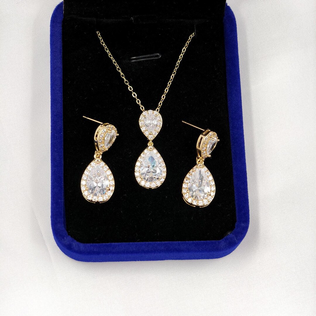 Crystal Wedding Jewelry Set Gold Bridal Jewelry Set, Teardrop Bridal ...