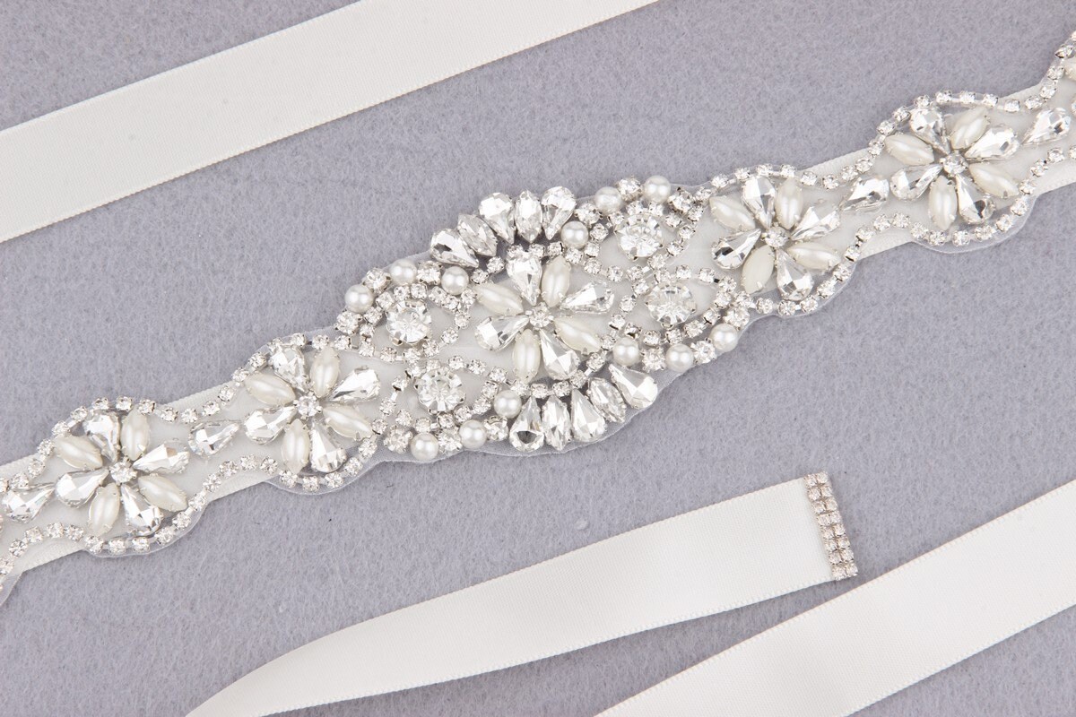 Rhinestone Bridal Belt Silver Wedding Belt Pearl Bridal Belt - Etsy