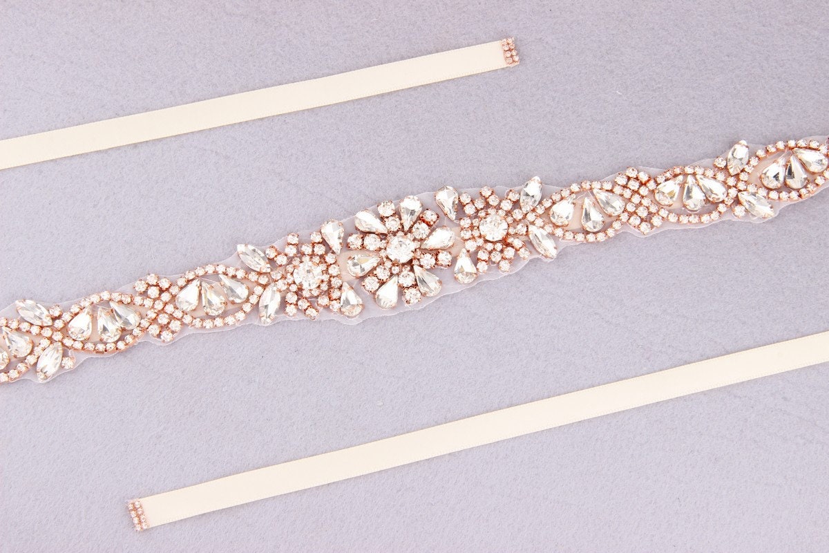 Rose Gold Bridal Dress Belt Rhinestone Wedding Belt Sash Rose - Etsy