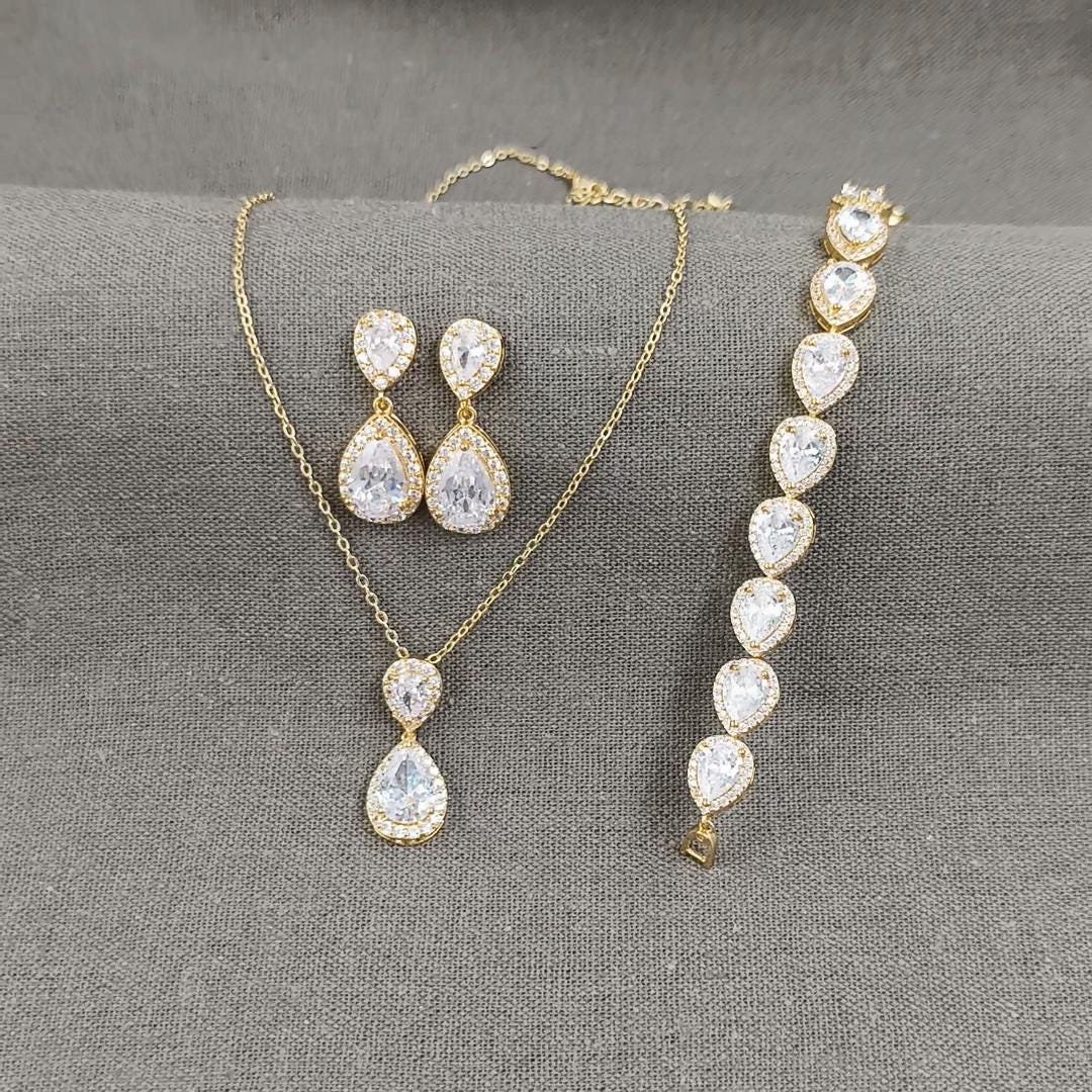 Gold Bridal Jewelry Set for Bride Party Wedding Jewelry Sets, CZ ...