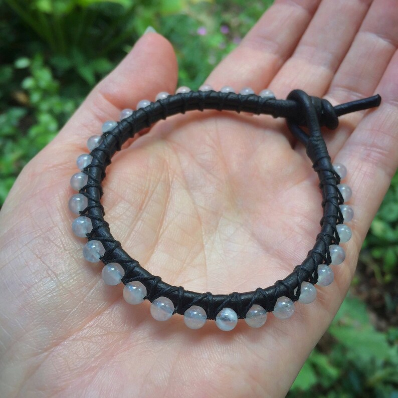 Rainbow Moonstone Bracelet Moonstone Wrap Bracelet Leather - Etsy