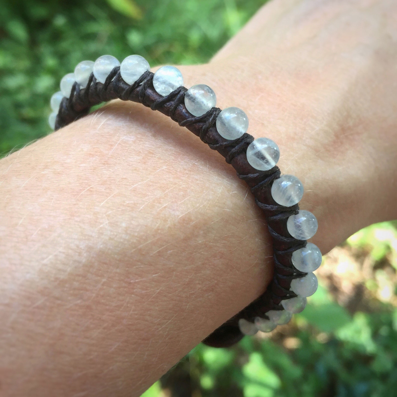 Rainbow Moonstone Bracelet Moonstone Wrap Bracelet Leather - Etsy