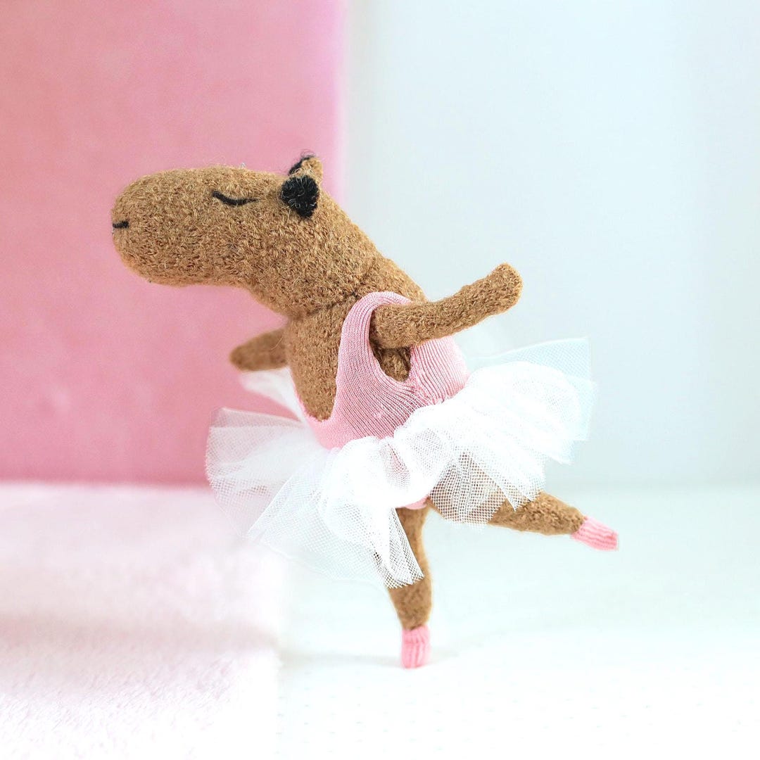 Ballerina Capybara, Wool Soft Sculpture Figurine, Bendable Pocket-sized ...