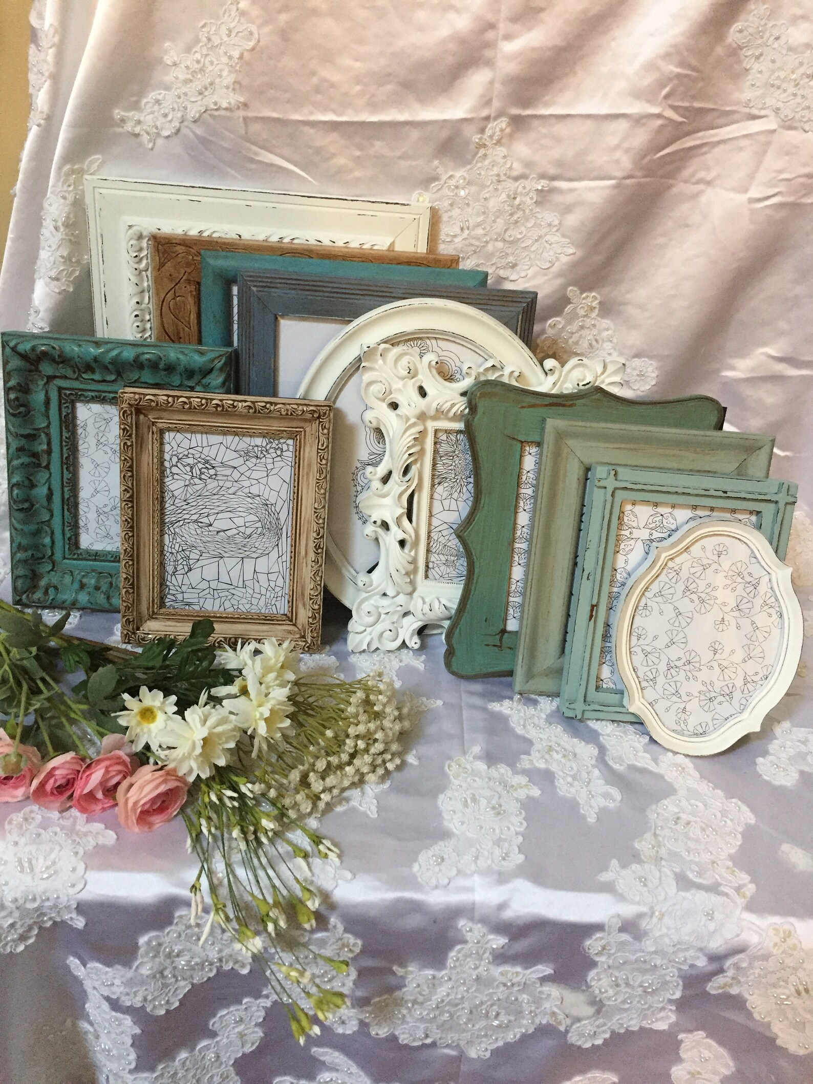 Picture Frame Set Ornate Mix Hand Painted Distressed Shabby Chic ...