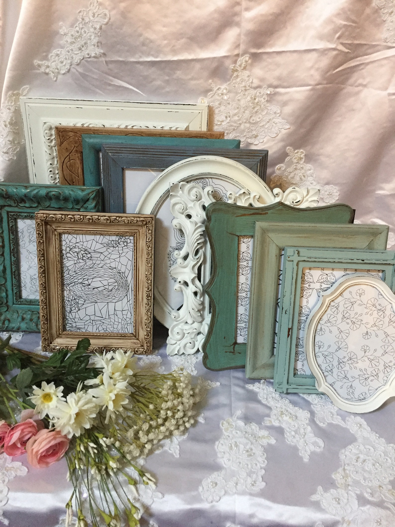 Picture Frame Set Ornate Mix Hand Painted Distressed Shabby Chic ...