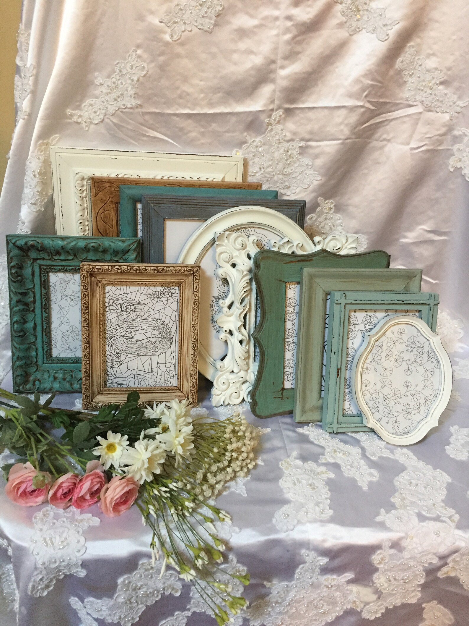Picture Frame Set Ornate Mix Hand Painted Distressed Shabby Chic ...