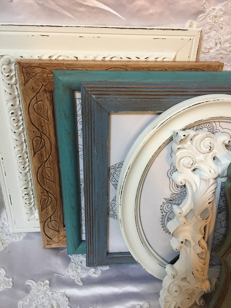 Picture Frame Set Ornate Mix Hand Painted Distressed Shabby Chic ...